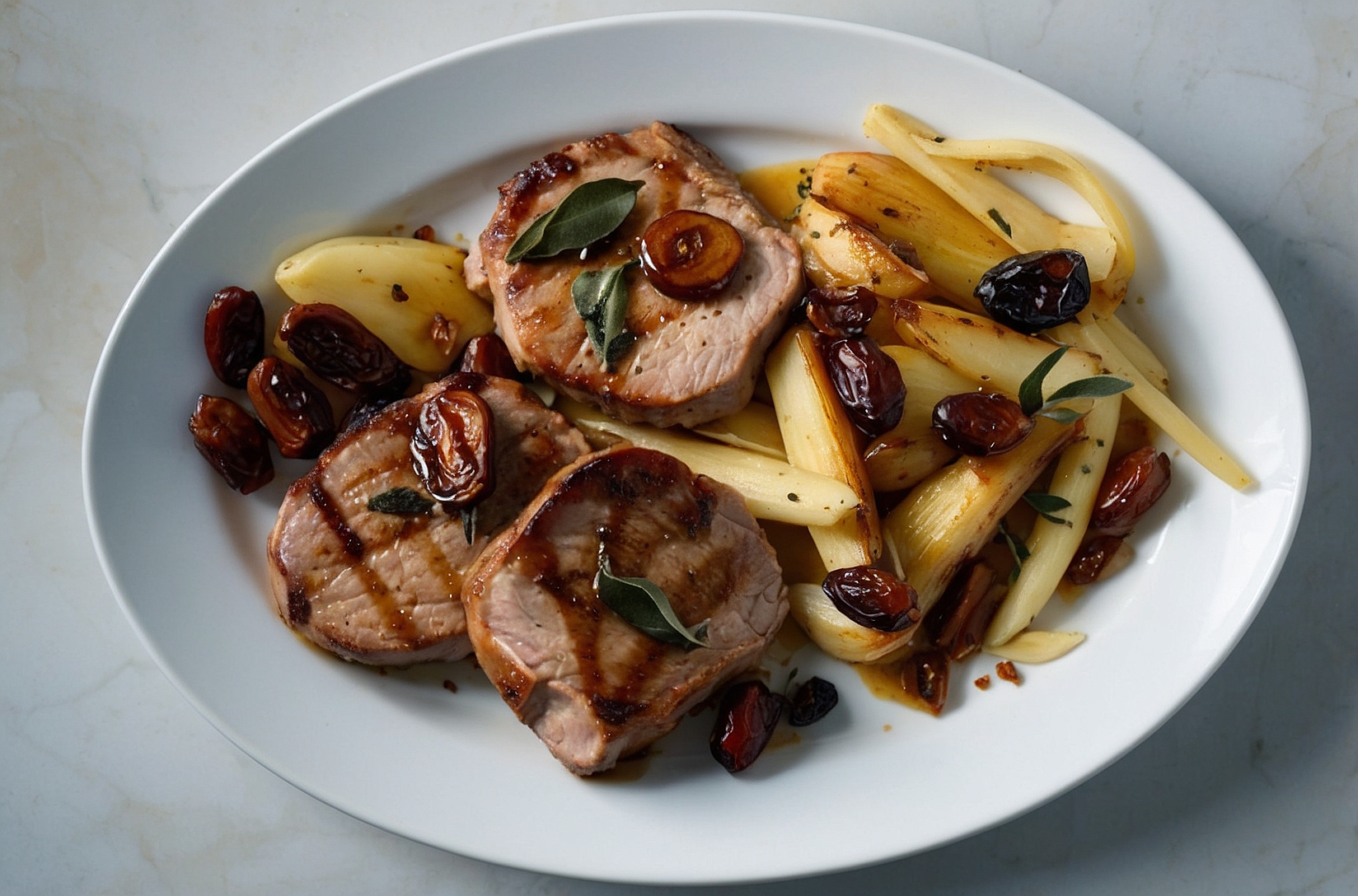 Pan-Seared Pork Chops With Sage, Dates and Parsnips